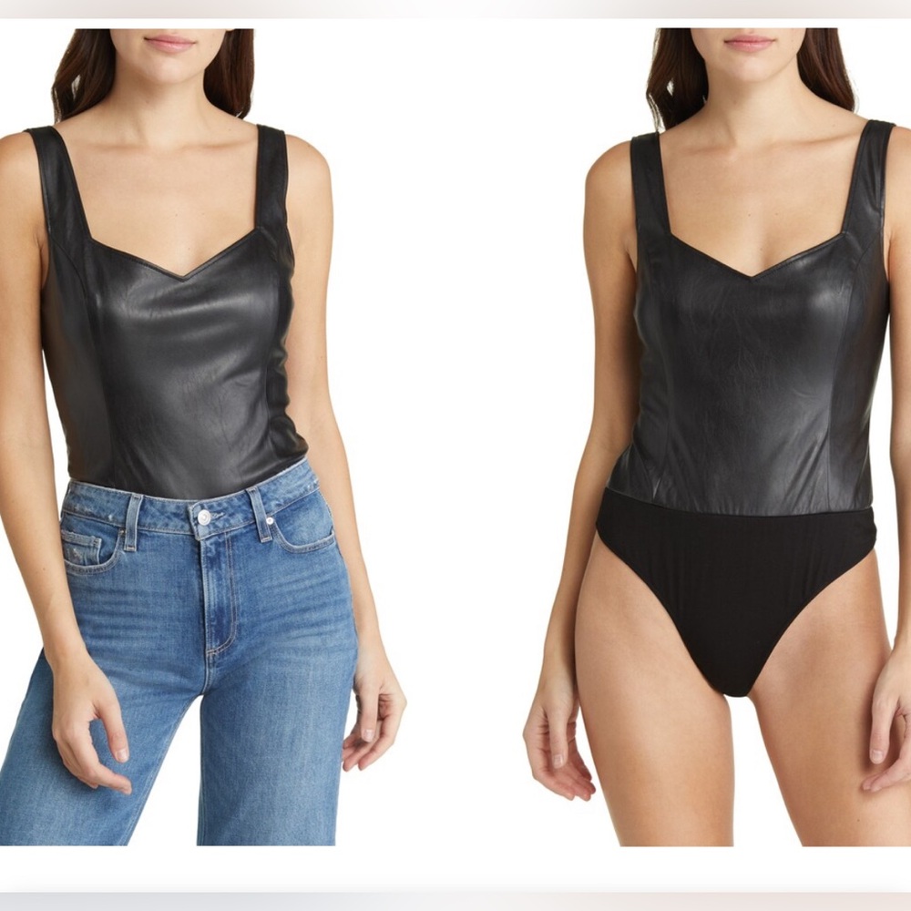 Rinna Faux Leather Bodysuit In Black - Gem